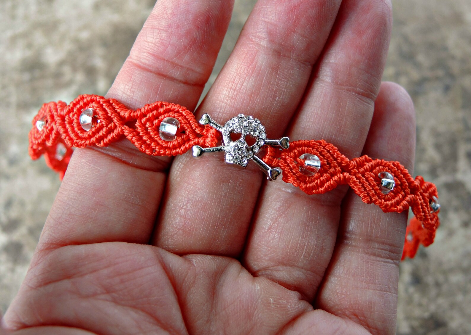 Orange Bling Skull and Crossbones Macrame Bracelet Micro | Etsy