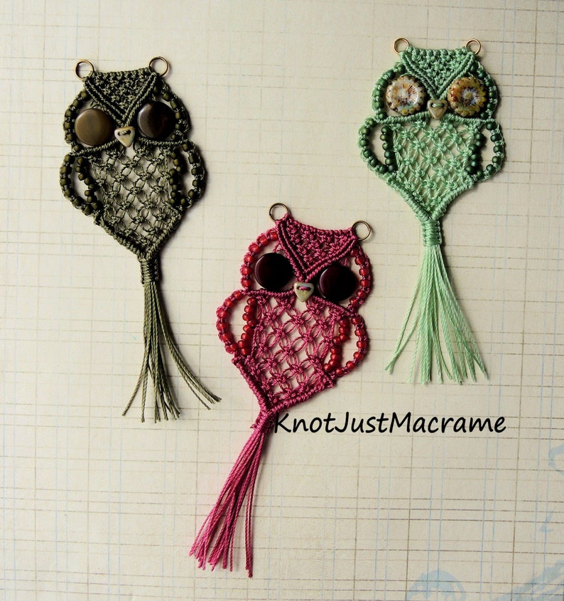 Navy Blue Kit for Micro Macrame Owl Tutorial DIY Kit Tagua Nut Bead ...