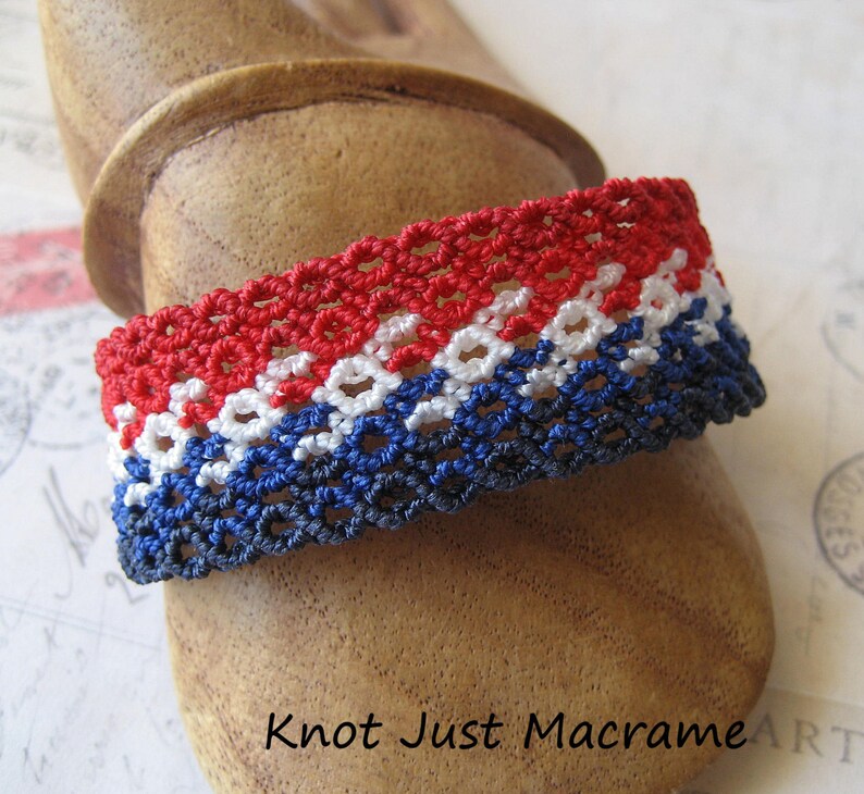 Patriotic Red White and Blue Micro Macrame Cuff Bracelet USA - Etsy