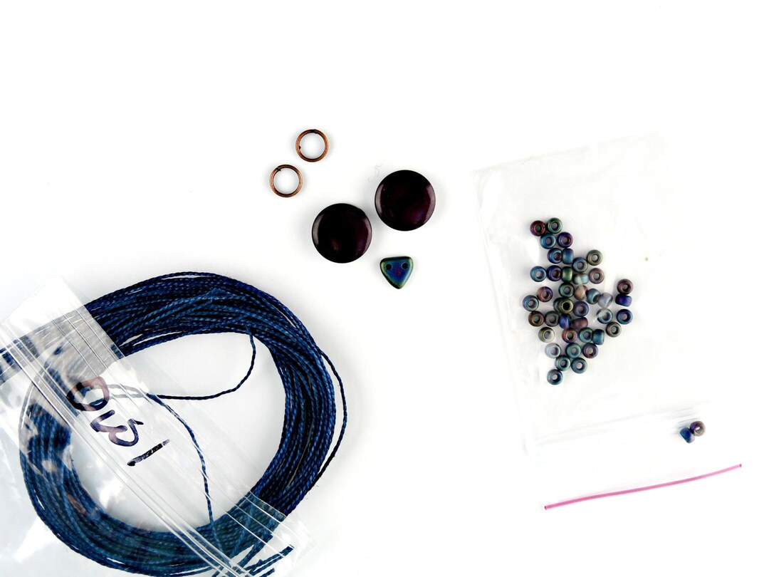 Navy Blue Kit for Micro Macrame Owl Tutorial DIY Kit Tagua Nut Bead ...