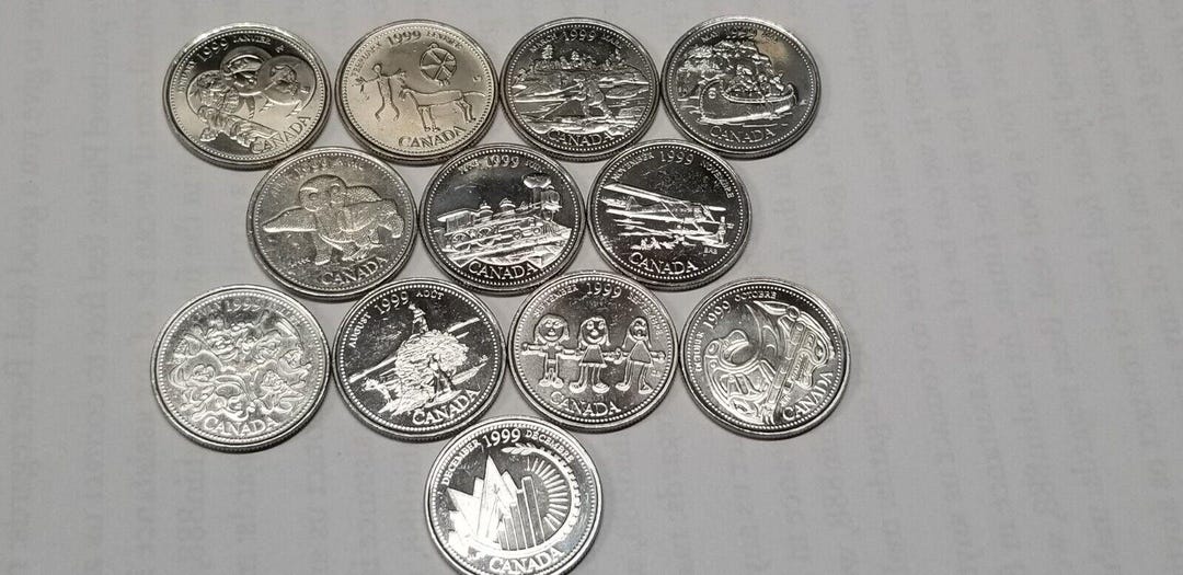 Canada 1999 25 Cent Complete Collection Millennium Set 12 Coins One ...