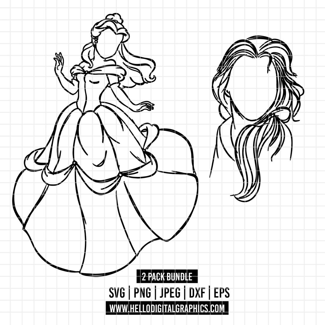 1667 - Belle Outline Pack Bundle SVG, PNG, EPS - Disneyy Princess Belle ...