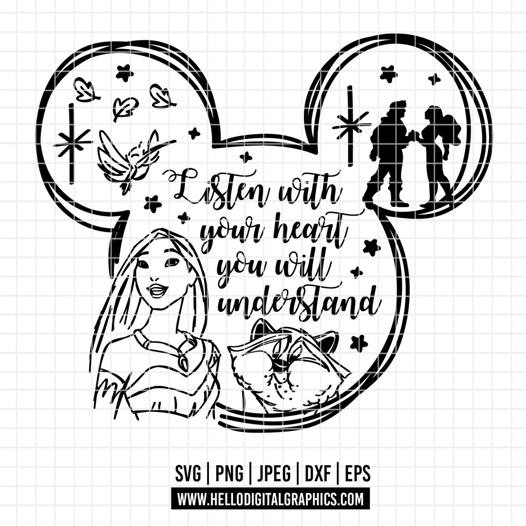 2287 - Princess Pocahontas Phrase Line Art SVG, PNG, EPS - Disneyy ...