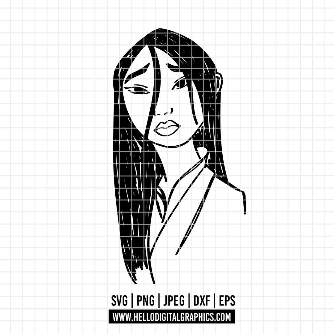 2022 Mulan Outline SVG, PNG, EPS Disneyy Princess Mulan Sketch Clipart ...