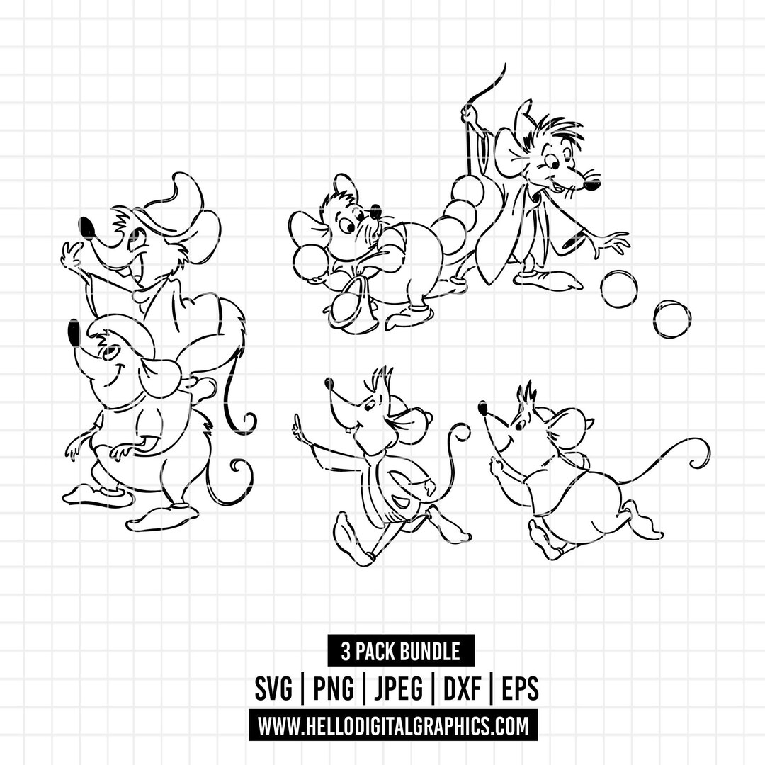 1848 - Jaq and Gus Pack Bundle SVG, PNG, EPS -disneyy Cinderella ...