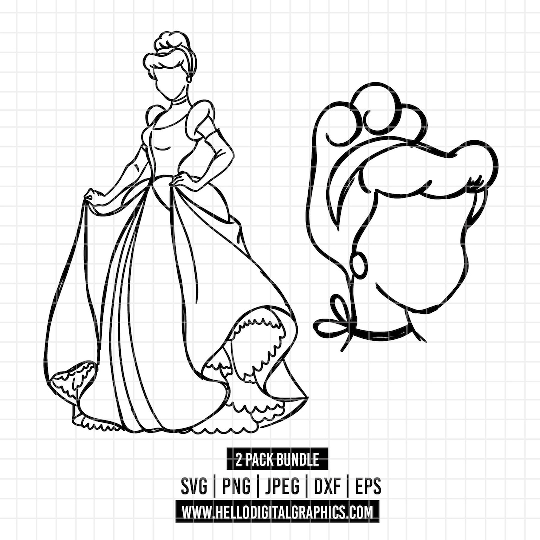 1669 - Cinderella Outline Pack Bundle SVG, PNG, EPS - Disneyy Princess ...