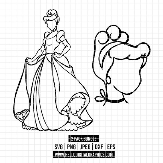 Cinderella Princess Clipart Black And White