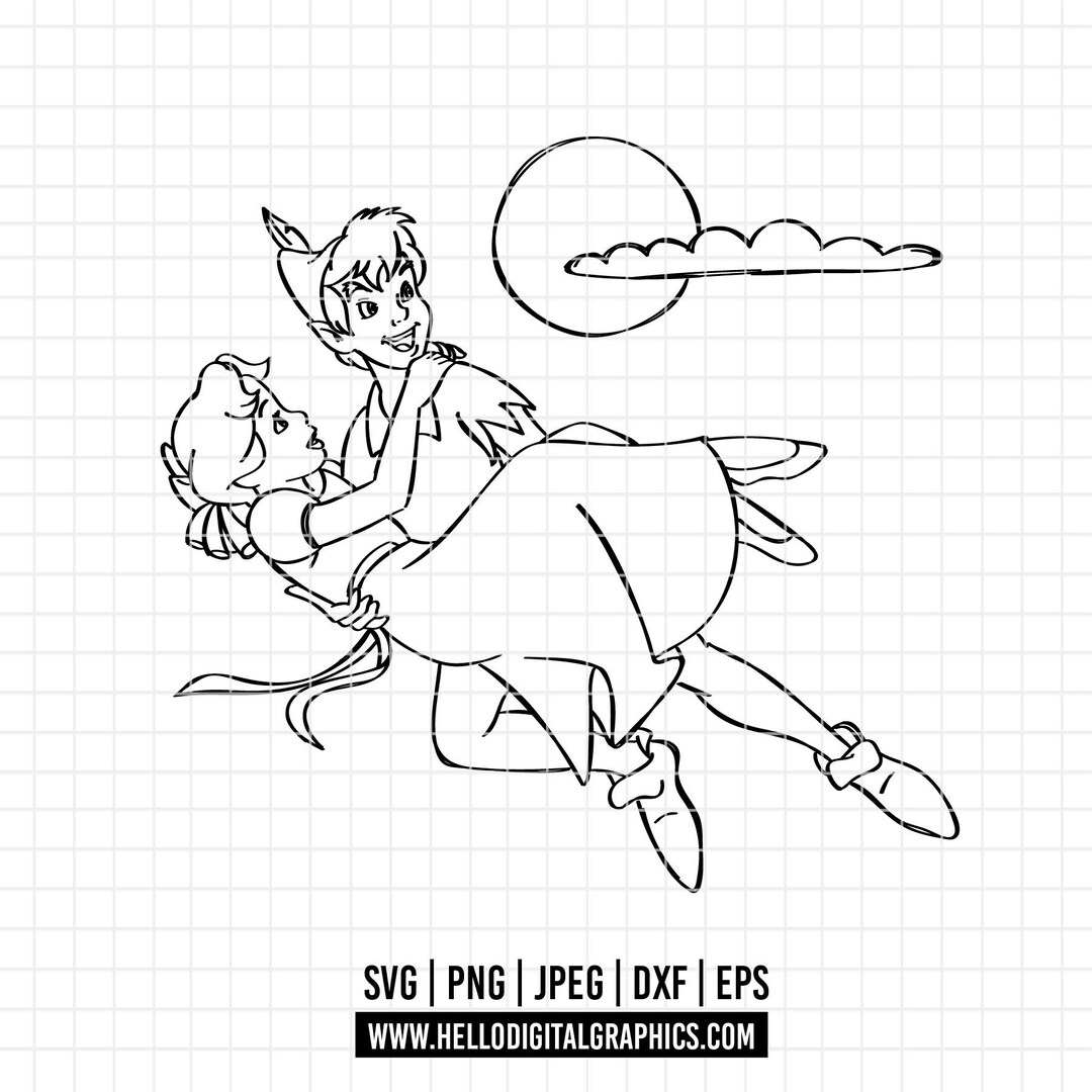 3264 - Peter Pan and Wendy Flying SVG, Png,eps-peter Pan Clipart Vector ...