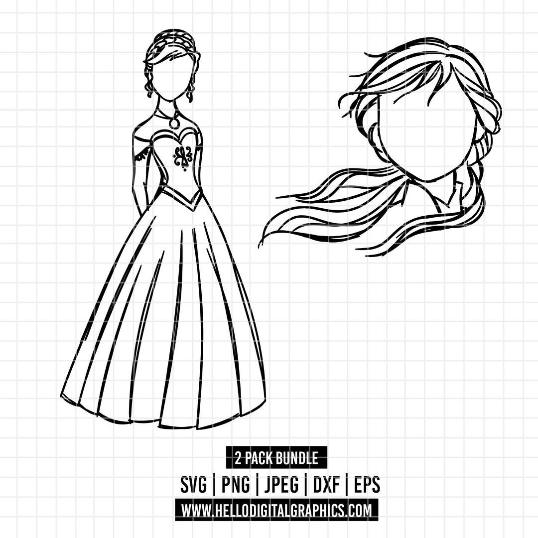 1663 Princess Anna Outline Pack Bundle SVG, PNG, EPS Disneyy Princess ...