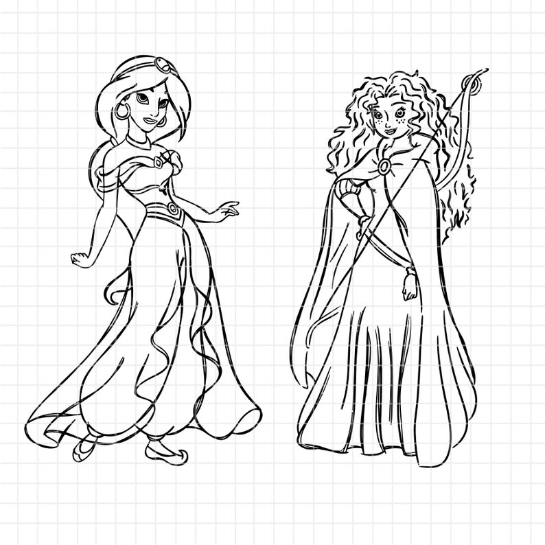 1673 - Classic Disneey Princess Sketch Pack Bundle SVG, PNG, EPS ...