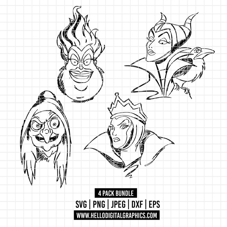 1767 Typical Disneey Villains Pack Bundle SVG, EPS, PNG Ursula ...