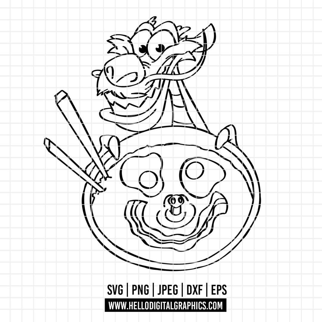 3271 - Mushu the Red Dragon of Muulan Eating Outline SVG, PNG, EPS ...