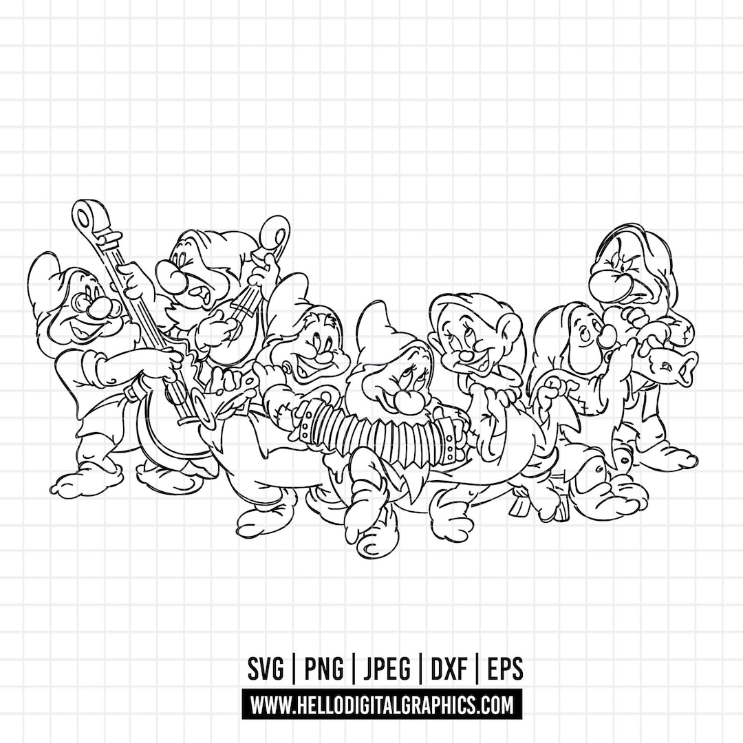 1872 - Snow White and the Seven Dwarfs Outline SVG, PNG, EPS - the ...