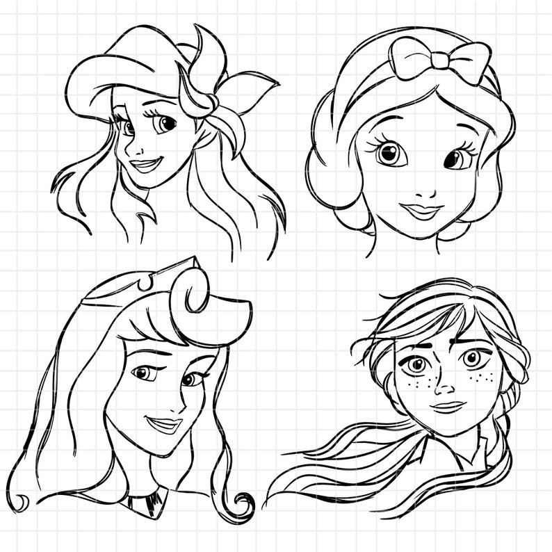 1674 - Disneyy Classic Princess Sketch Pack Bundle Svg,png,eps-disneyy ...