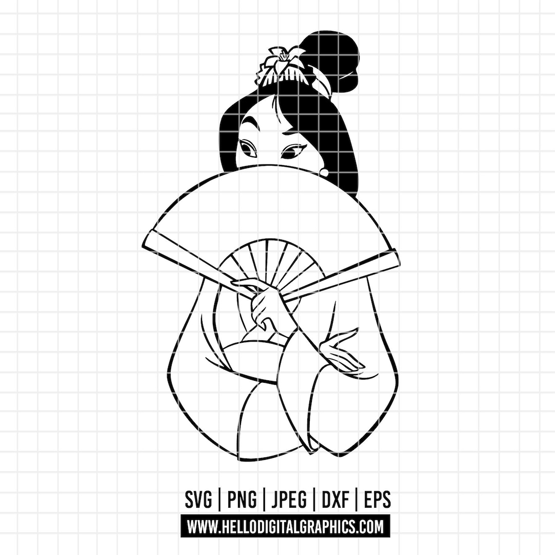 2756 - Mulan Line Art SVG, PNG, EPS - Disneyy Princess Mulan Sketch ...
