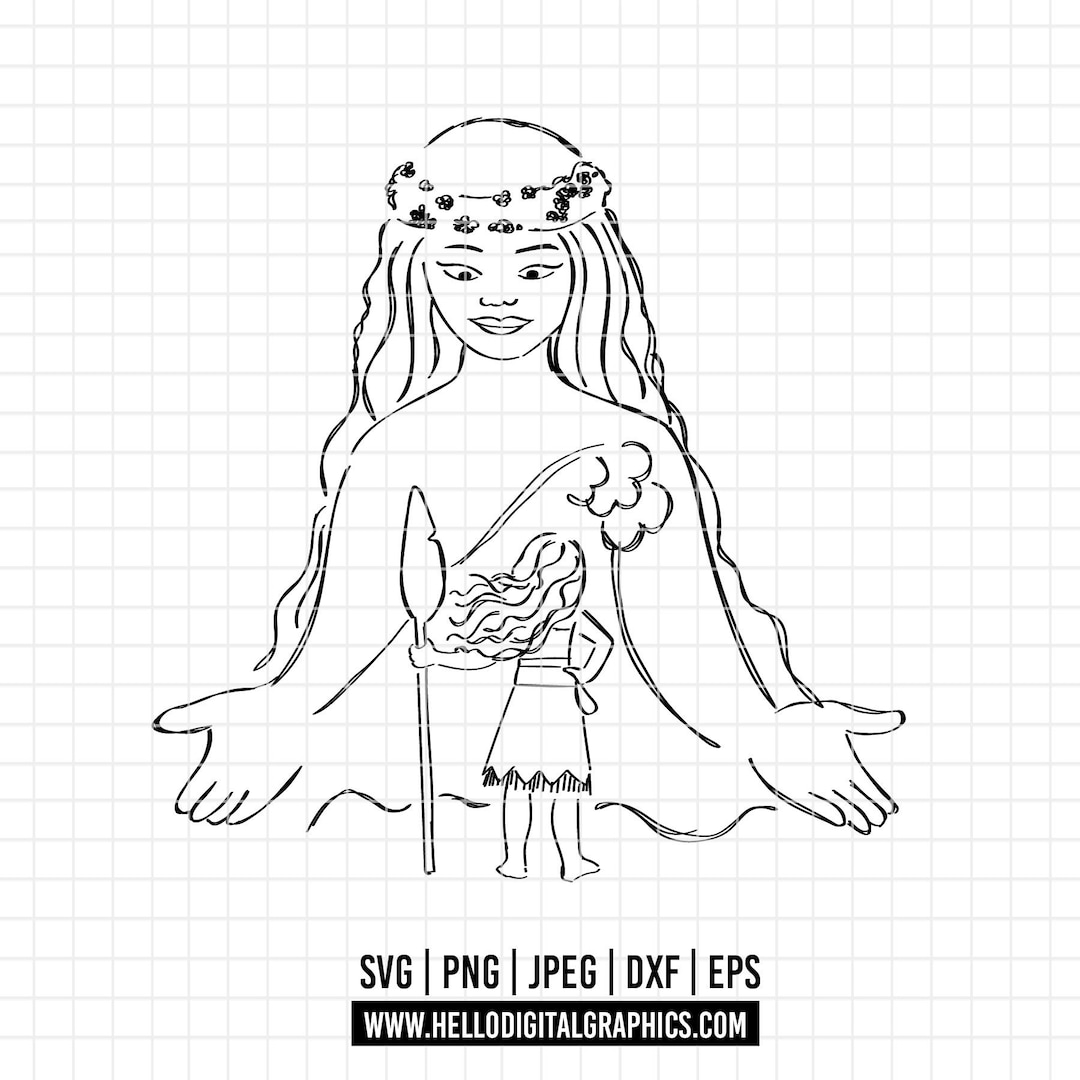 1882 - Moana and Te Fiti - Te Ka Outline SVG,PNG,DTF- Disneyy Princess ...