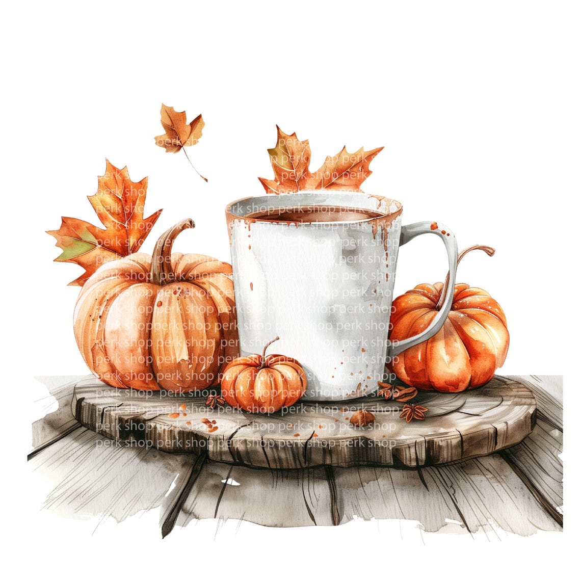 Pumpkin Spice Clip Art, Fall Coffee Watercolor Illustration, PNG Cozy ...