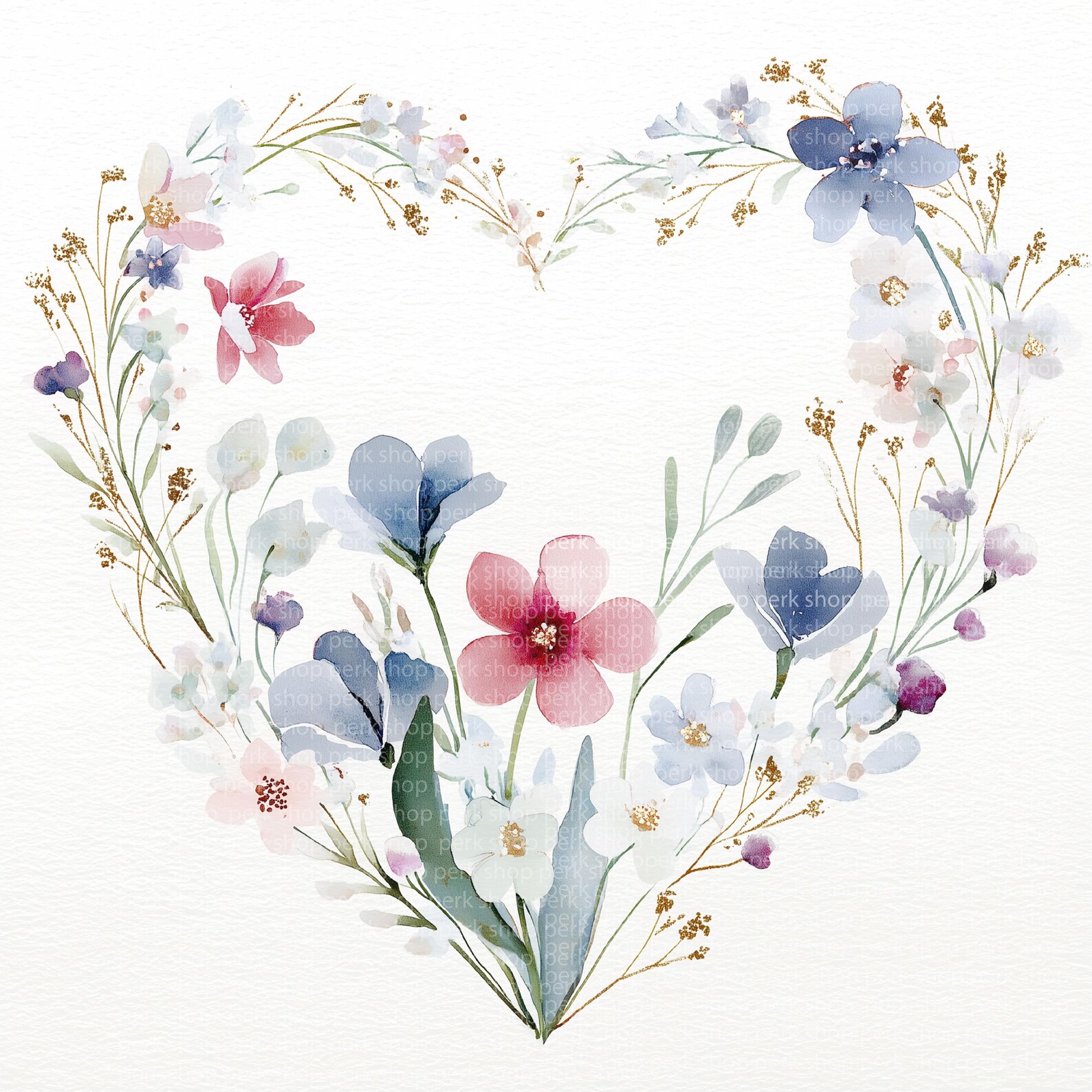Watercolor Floral Heart Clipart, Pastel Wedding Wreath (digital ...