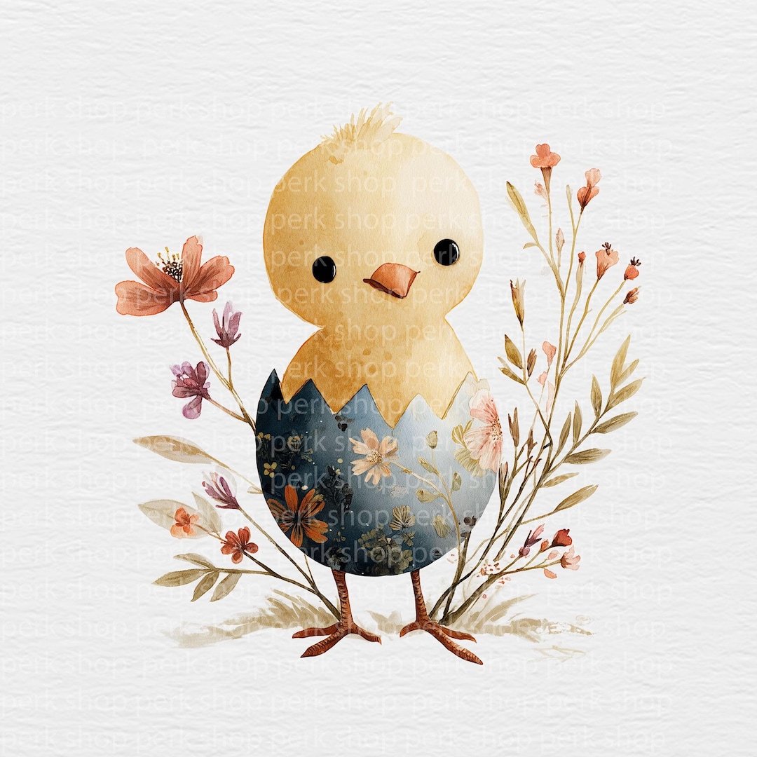 Easter Chick Hatching Clipart, Floral Chicken Egg, Printable Watercolor ...