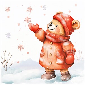 17 Teddy Bear Catch Winter Snowflakes Clipart, Watercolor Cute Cartoon ...