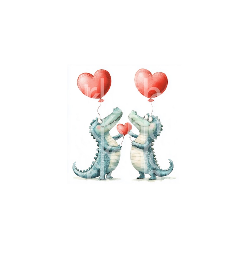 Valentine Alligator Couple Clipart: Romantic Crocodile Card (digital ...