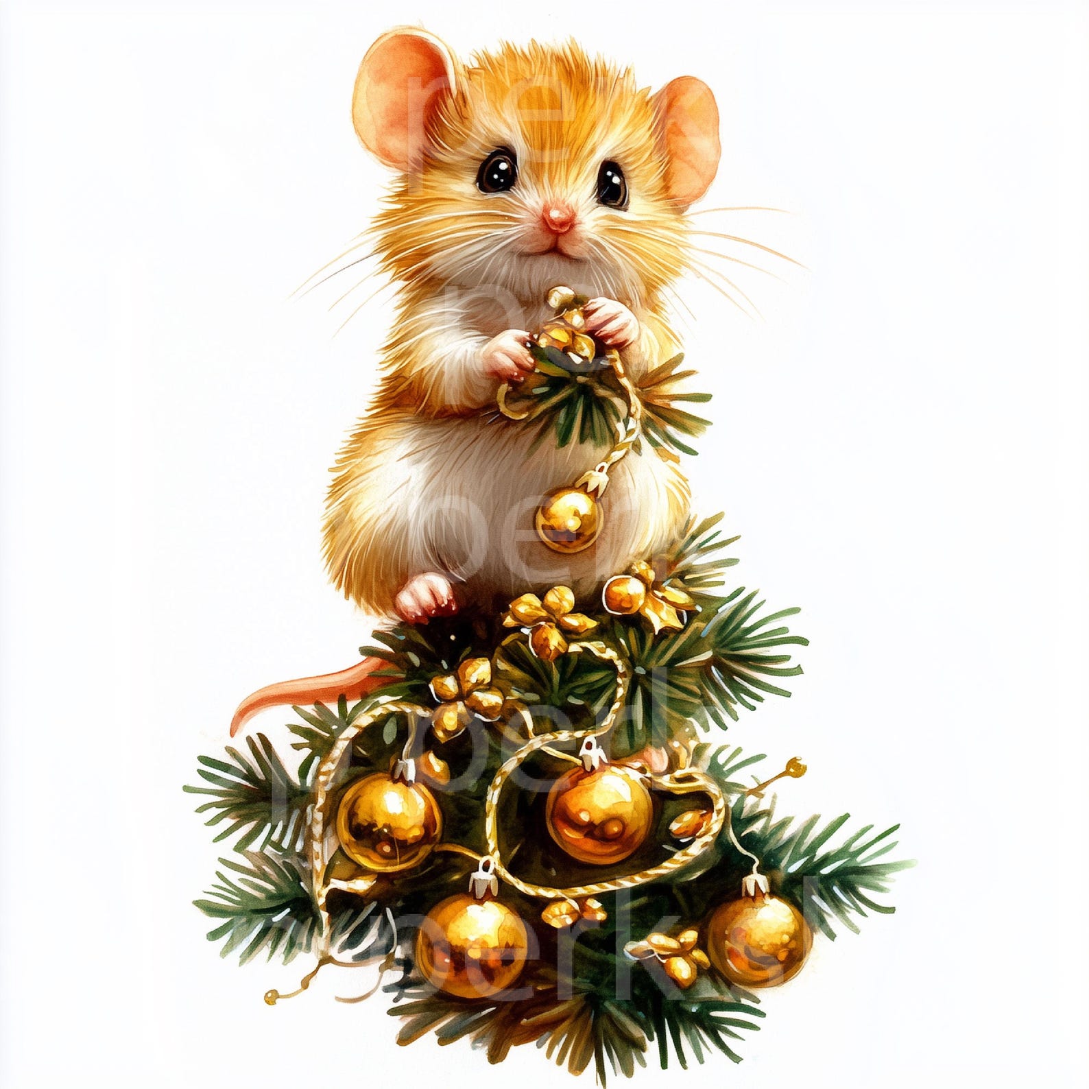 8 Christmas Tree Mice Clipart, Mouse Winter Decor Watercolor Art ...