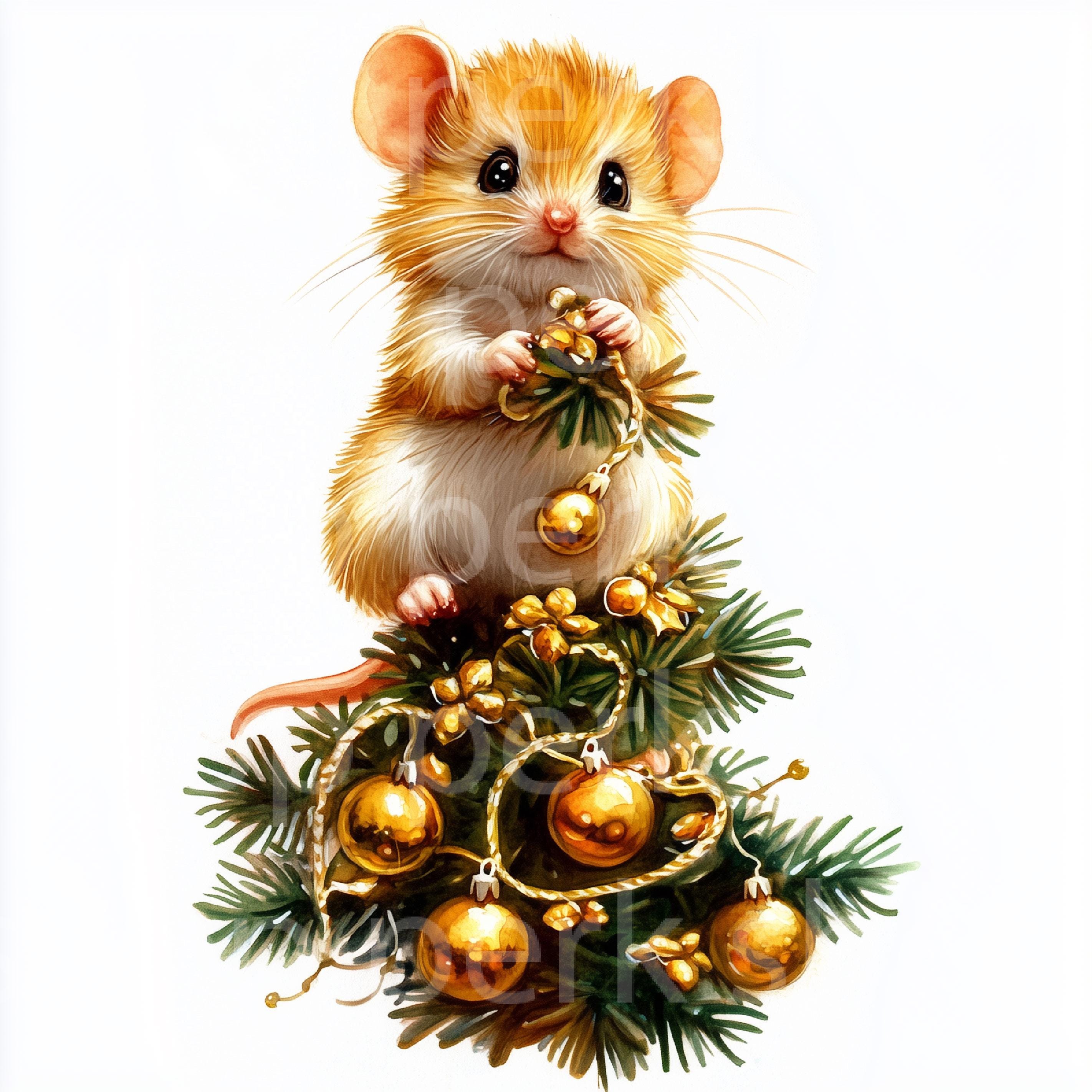 8 Christmas Tree Mice Clipart, Mouse Winter Decor Watercolor Art ...