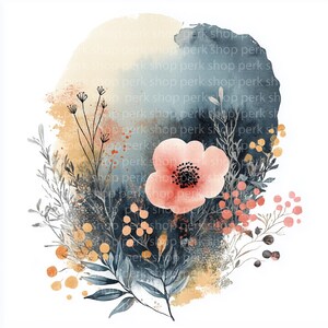 12 Floral Watercolor Shapes Clipart, Flowers Wall Art, Printable Boho ...