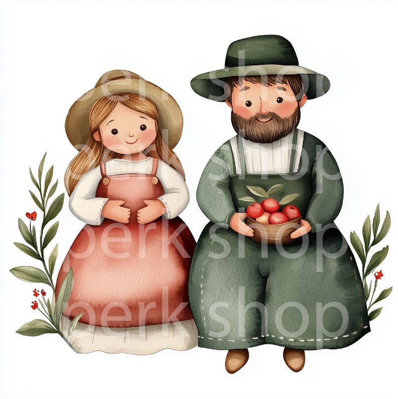 Amish Farm Family Clipart, Countryside People Watercolor Printable ...