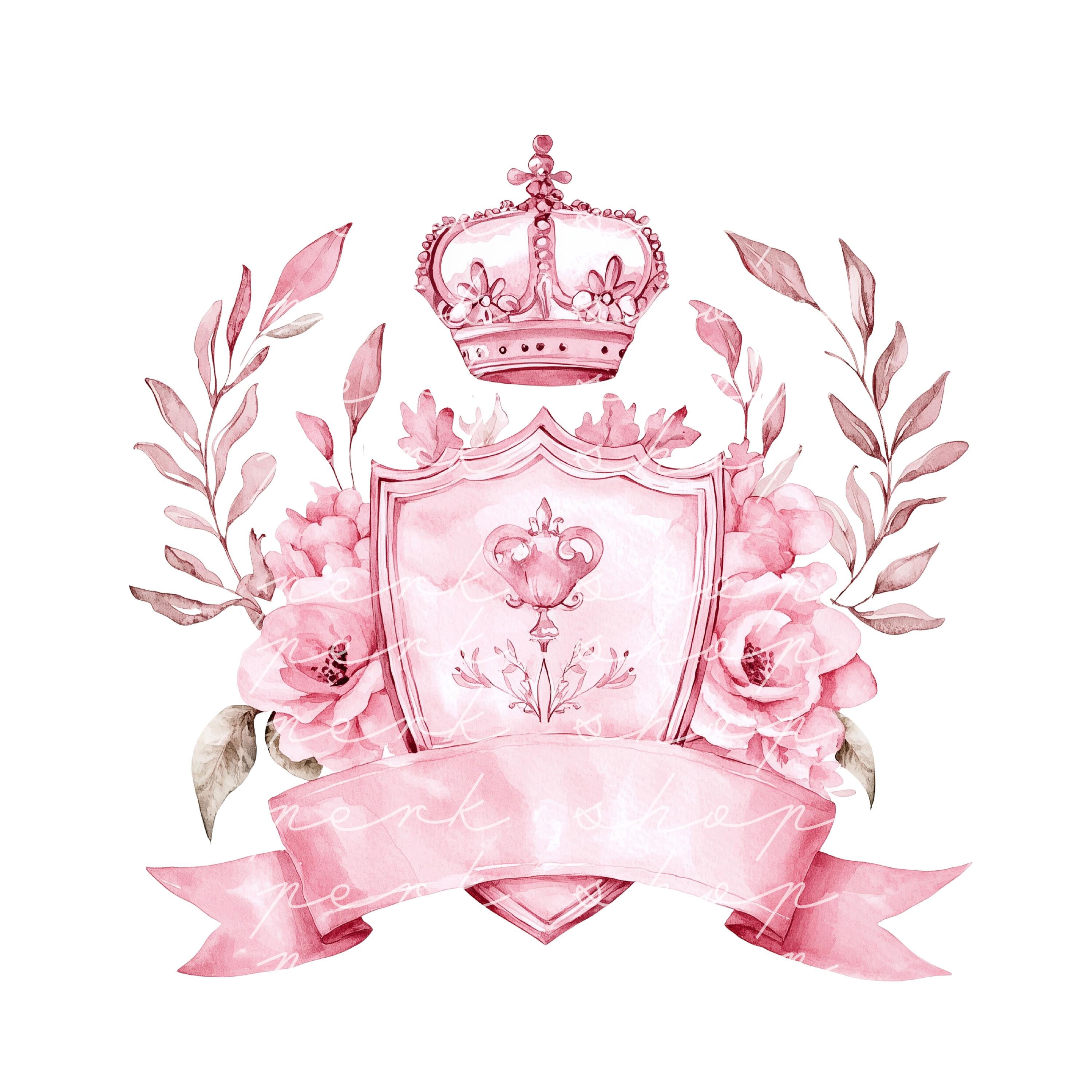 Rose Pink Crest Watercolor Clipart: Wedding Birthday Art (digital ...