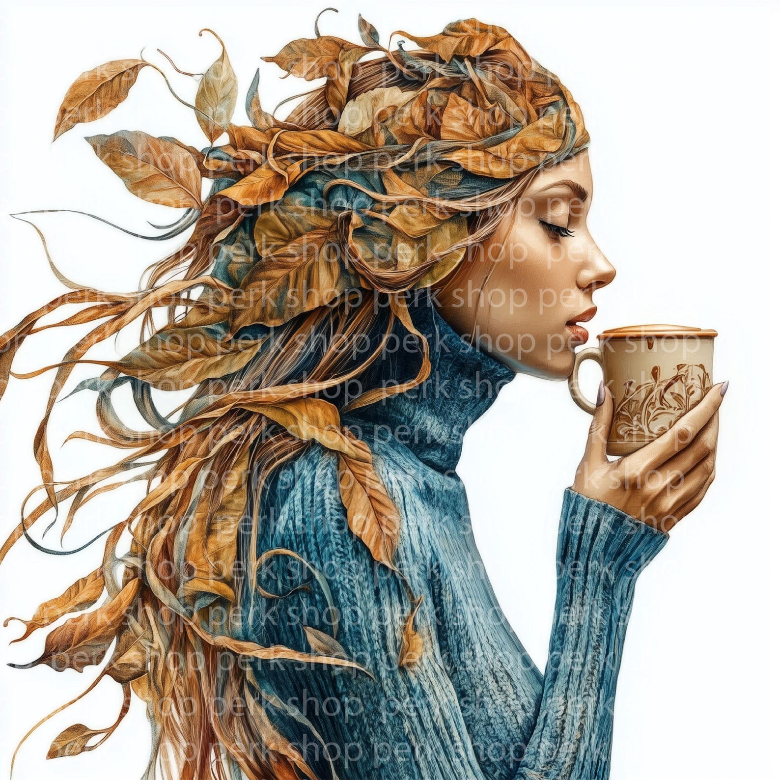 Autumn Girl Coffee Cup Clipart: Watercolor Art Prints (digital Download ...