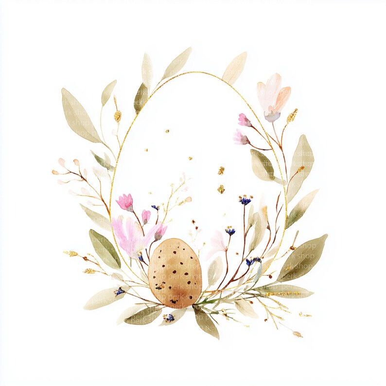 Easter Egg Wreath Clipart: Floral Watercolor Frame (JPG Digital ...