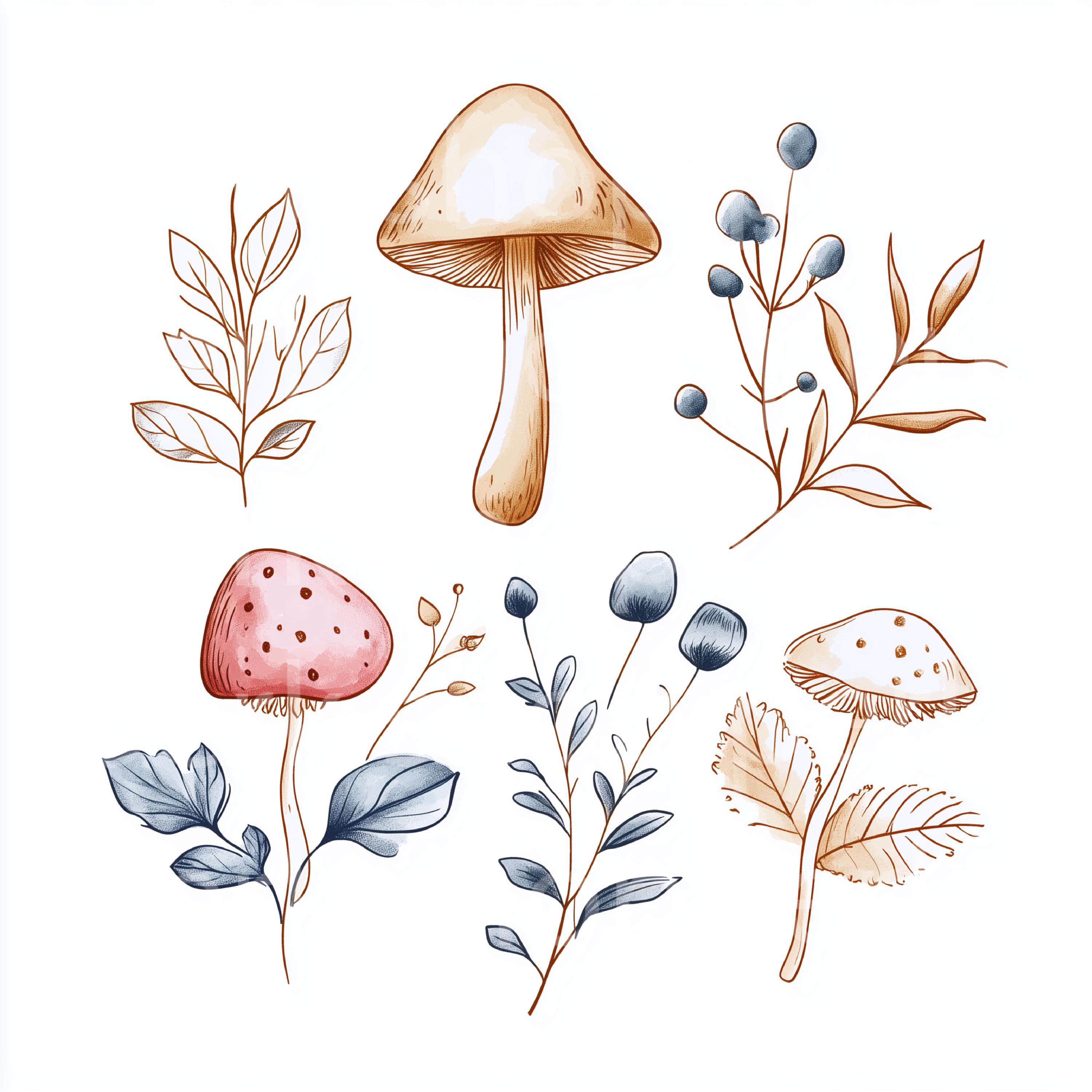 7 Woodland Mushrooms Clipart, Rustic Forest Fungi Watercolor ...
