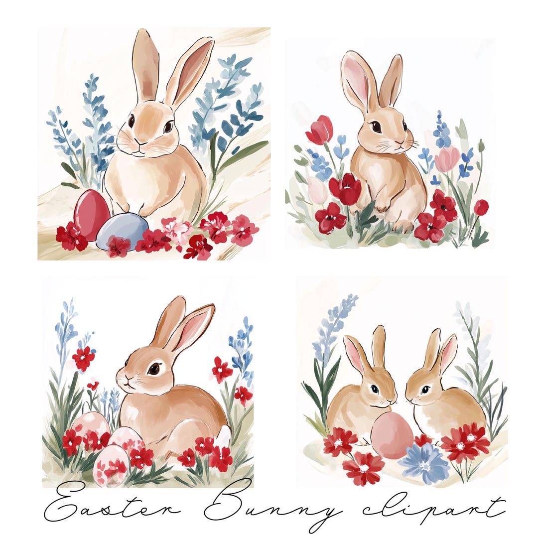 14 Easter Bunny Clipart, Easter Floral Eggs Clip Art, Printable ...
