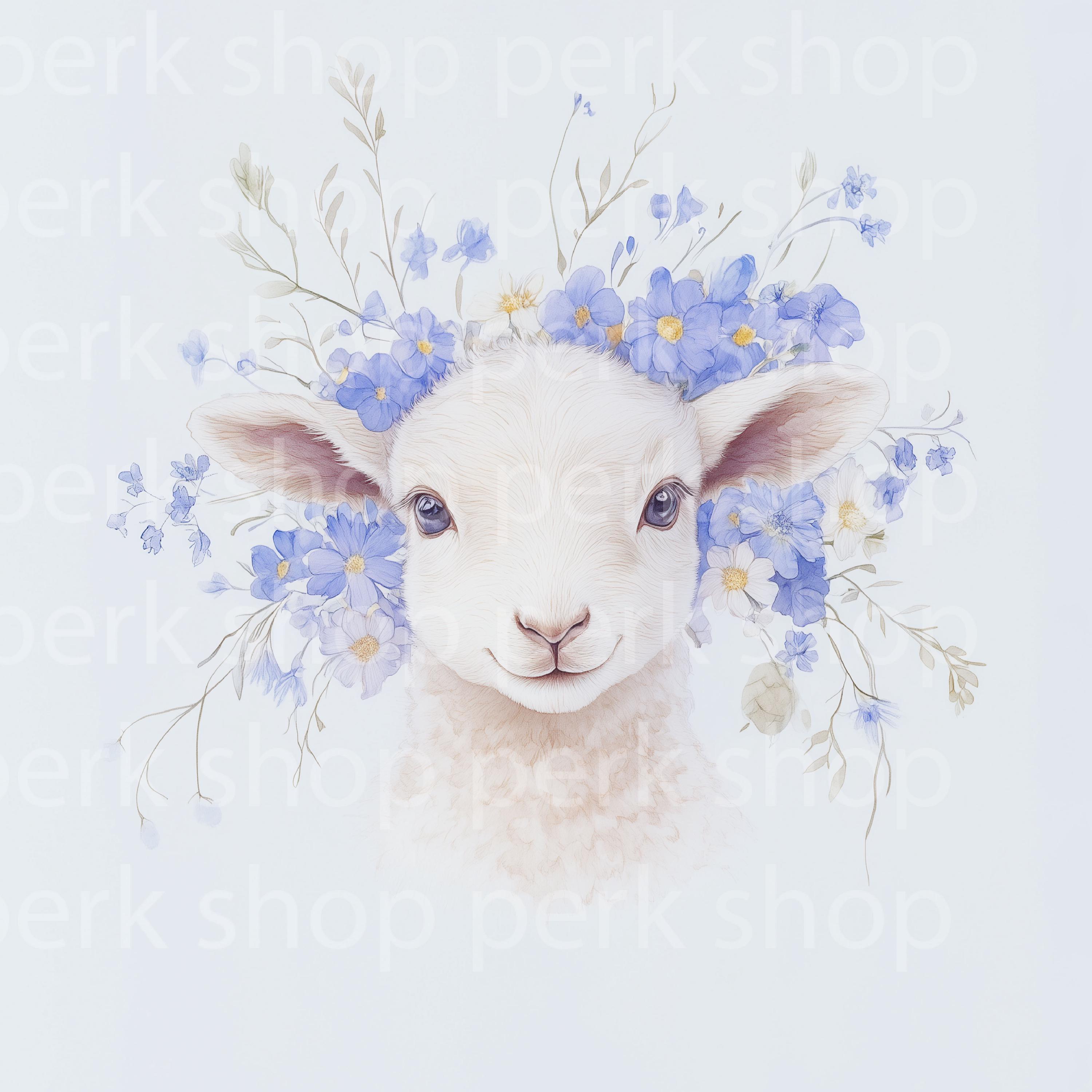 12 Floral Lamb Clipart, Goat in Flowers, Baby Sheep Printable ...