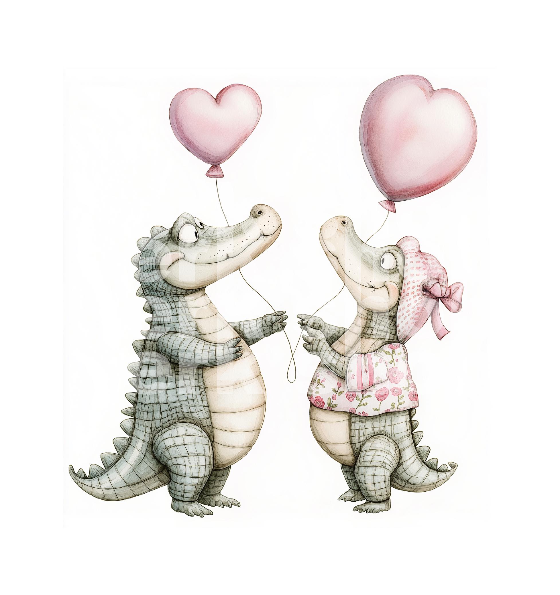 10 Cute Crocodiles Clipart, Alligators Clipart, Love Couple Printable ...