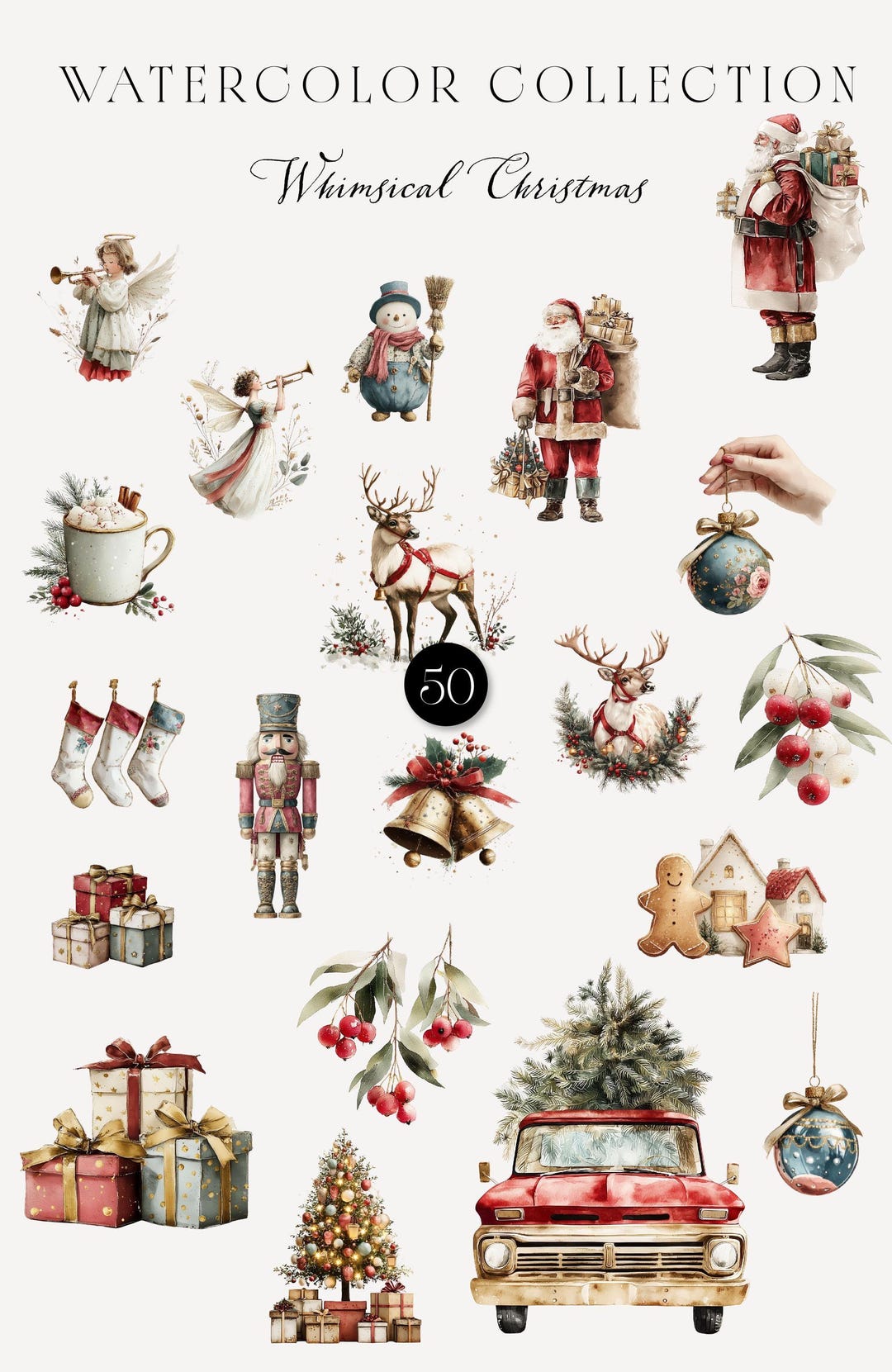 Watercolor Christmas Clipart – 56 PNG Illustrations, Holiday Decor ...
