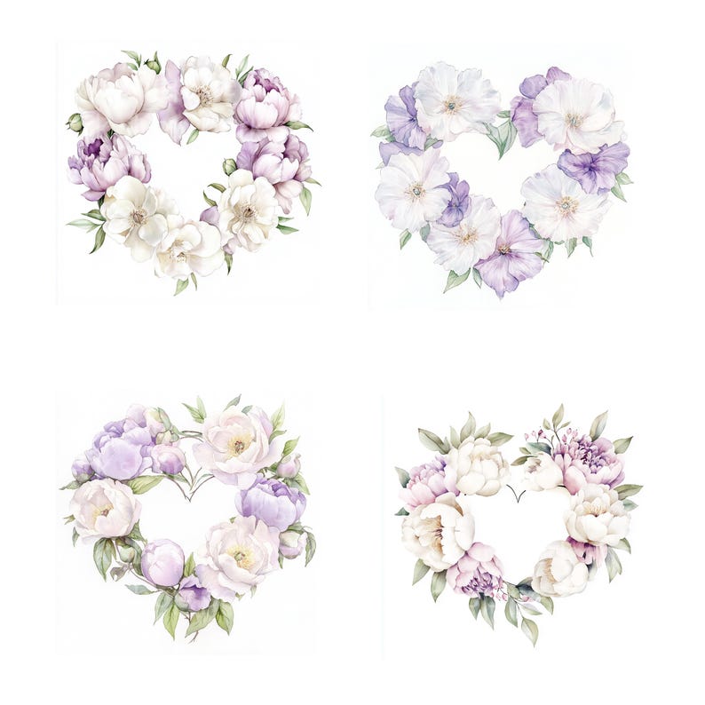 Peonies Watercolor Heart Wreath Clipart: Spring Floral (digital ...