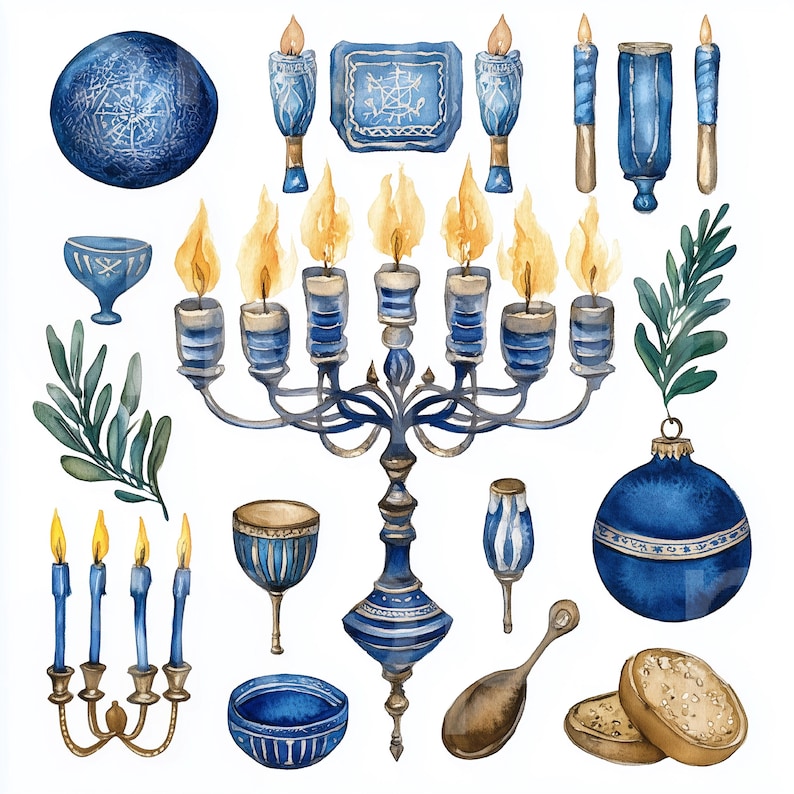 Watercolor Hanukkah Clipart: Menorah, Star of David (digital Jpgs) - Etsy