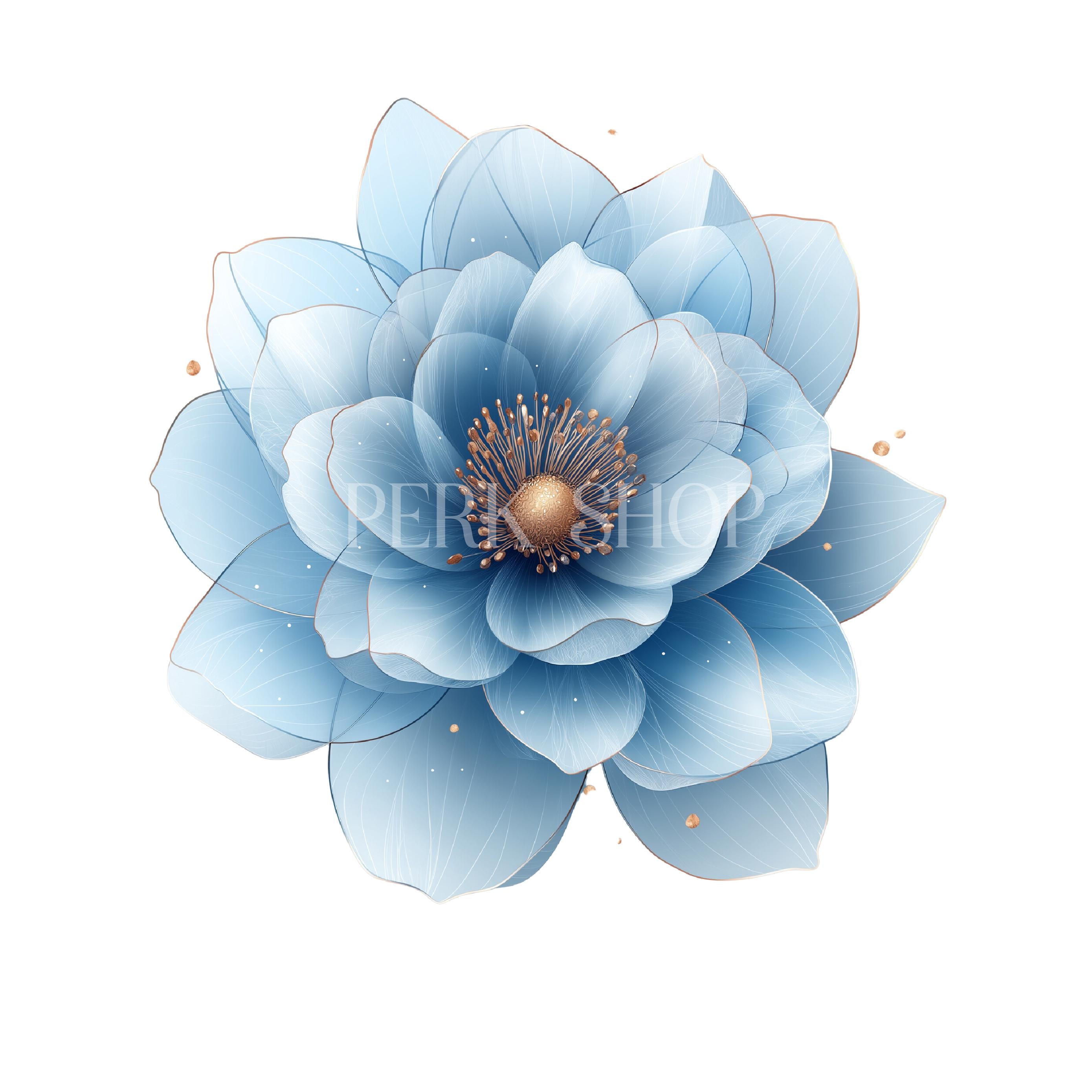 Blue Watercolor Flowers Clipart: Shimmering Floral PNG (digital ...