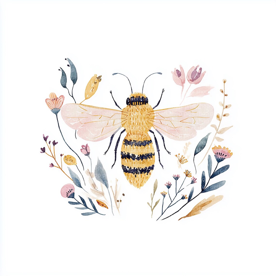 Watercolor Bee Clipart Bundle | Floral Honey Bee | Spring Bumblebee ...