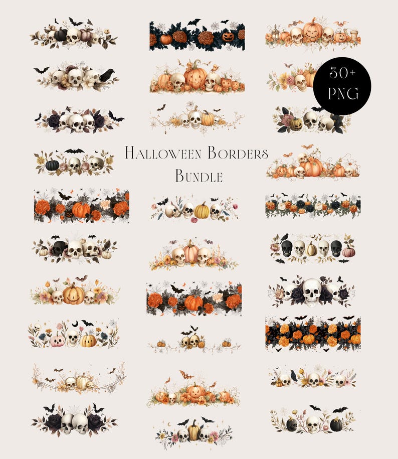 Halloween Border Clipart Bundle, Skull Border PNG, Pumpkin Border ...