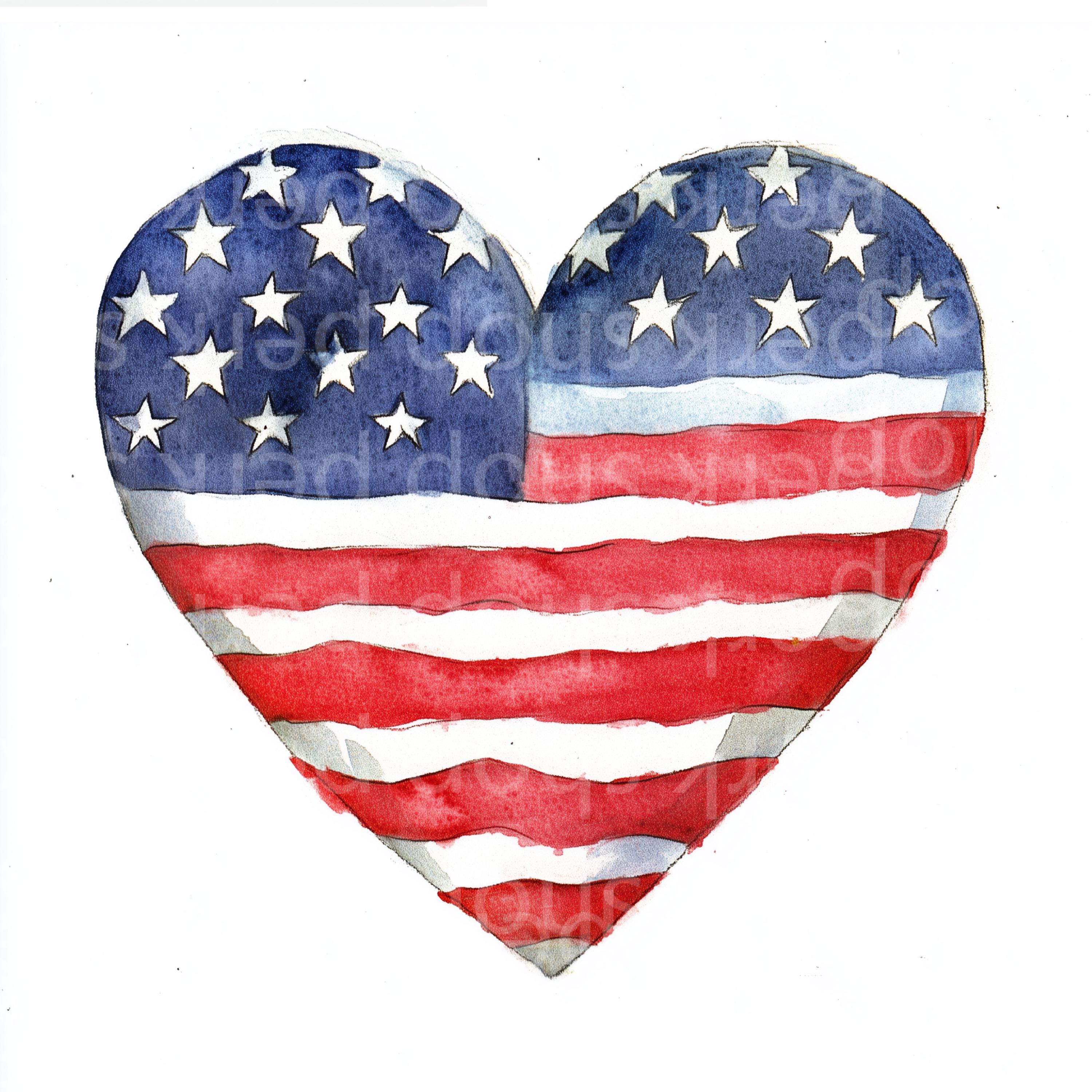 12 USA Flag Heart Clipart, USA Flag Clipart, Printable Watercolor ...