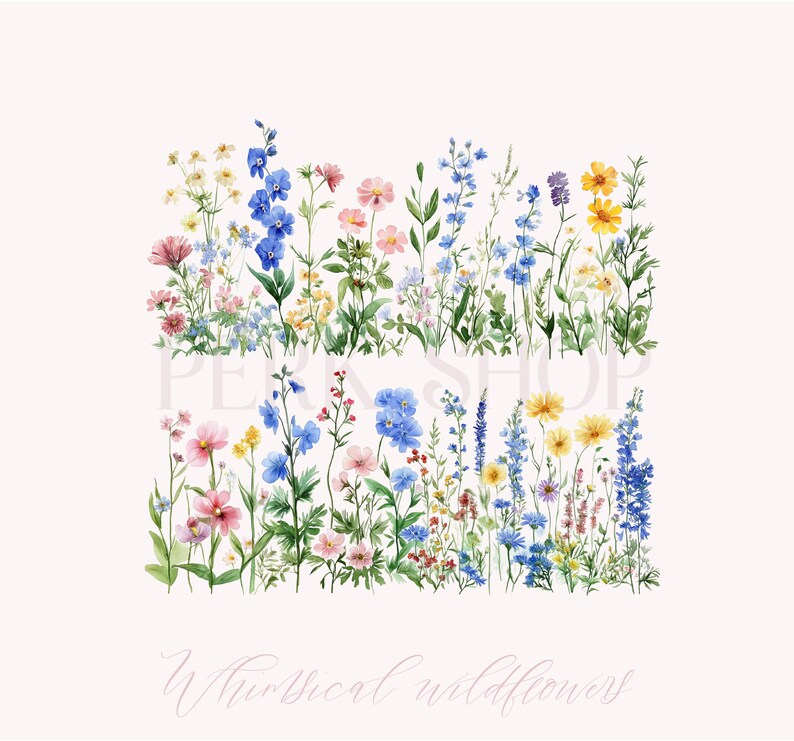 Wildflower PNG Borders, Watercolor Floral Clipart Set (digital Download ...