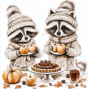 Autumn Raccoon Family Clipart, Fall Pumpkin Harvest Animal Printable ...