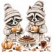 Autumn Raccoon Family Clipart, Fall Pumpkin Harvest Animal Printable ...