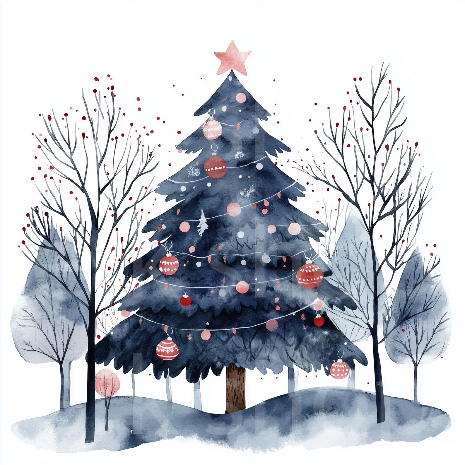 10 Christmas Tree Clipart, Watercolor Winter Forest Decor, Printable ...