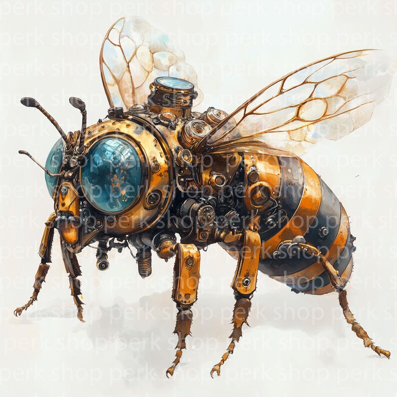Steampunk Bee Watercolor Clipart: Vintage Insect Illustrations (digital ...