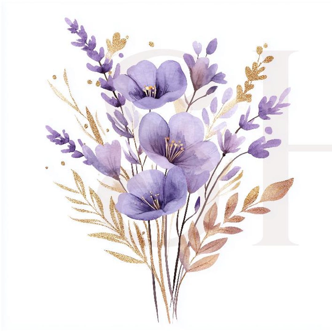 Purple Flower Clipart Set: Lavender Watercolor Floral (JPG Download ...