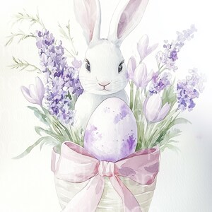 Easter Bunny Clipart, Spring Rabbit With Basket Flowers, Scrapbooking ...